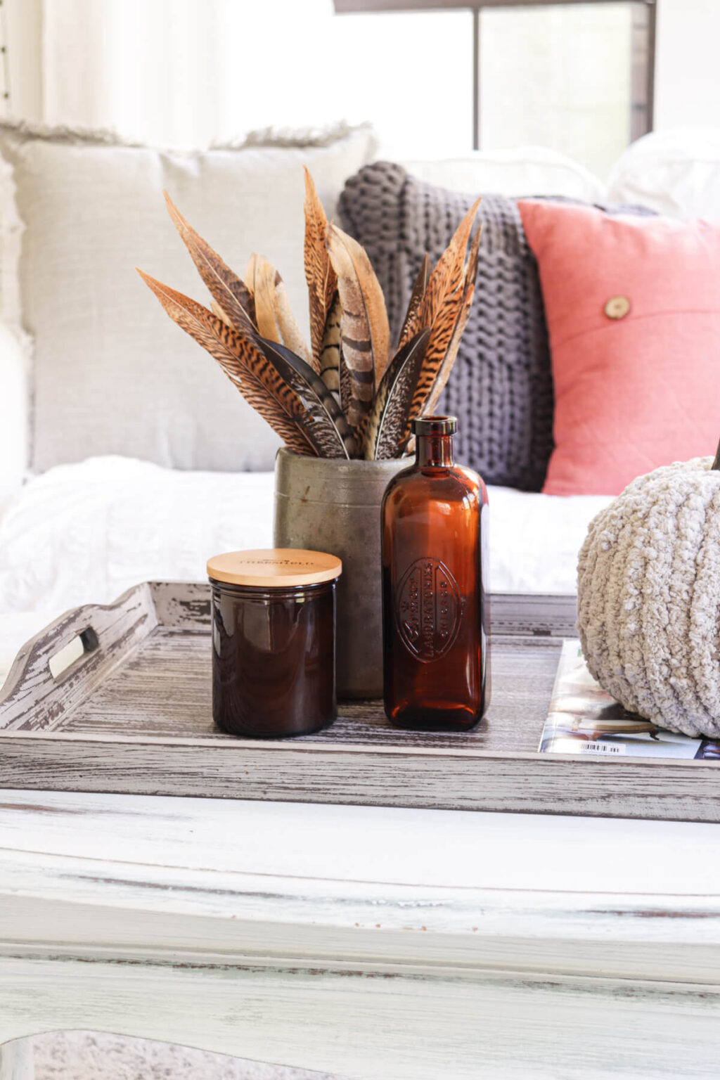 Amber and Gray Fall Sunroom Decor